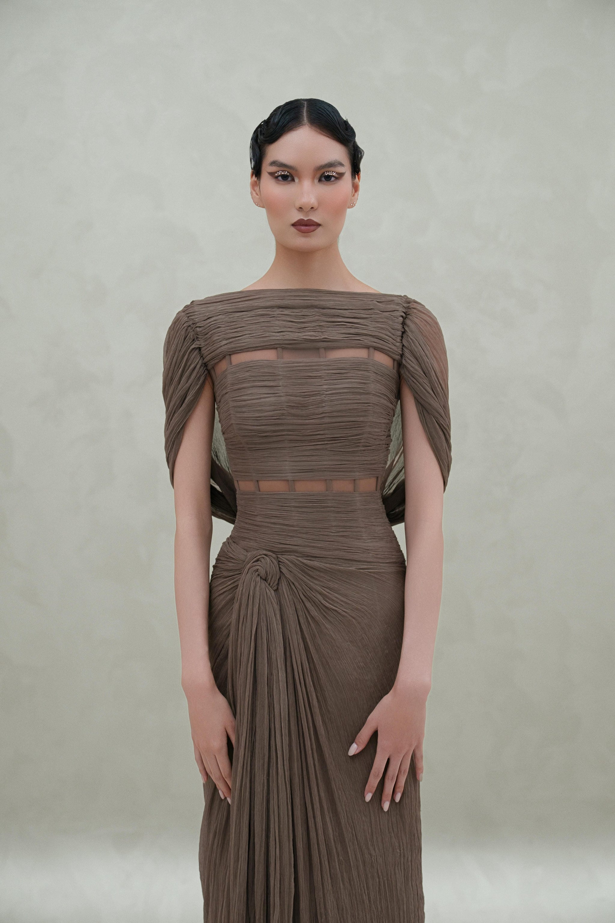 sewed in shawl with inner lining dress